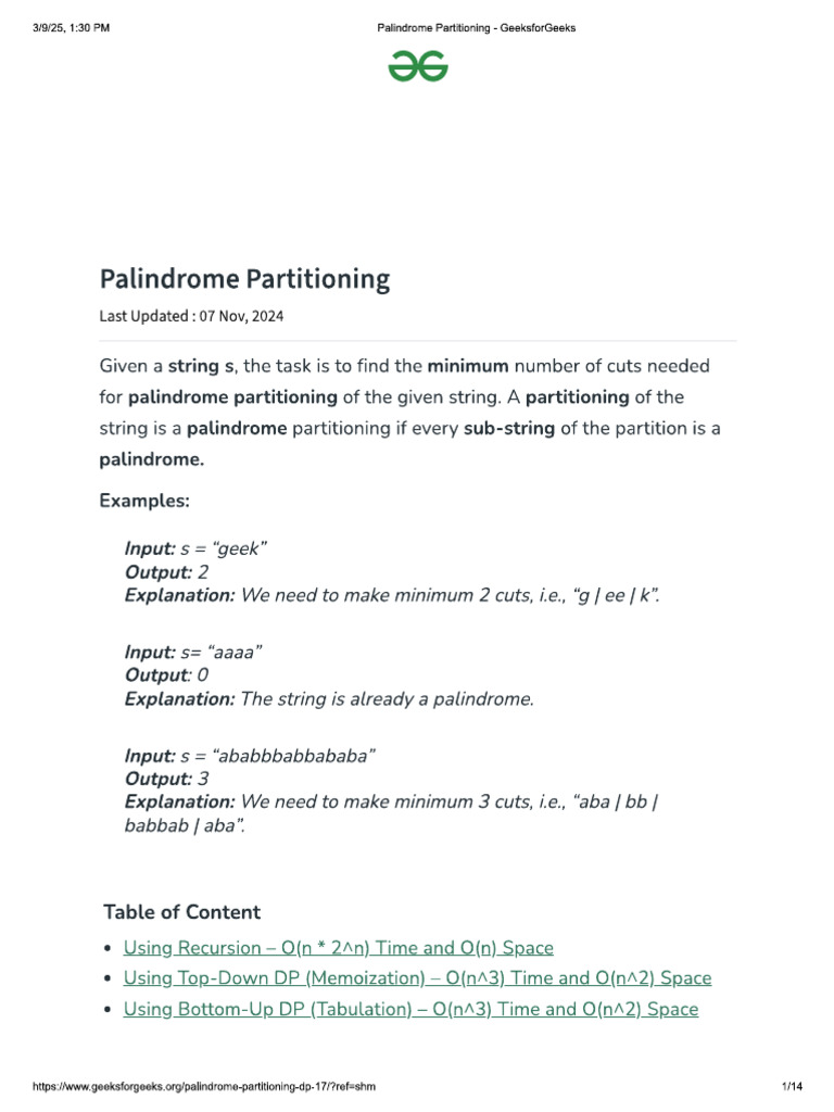 Palindrome Partitioning | PDF