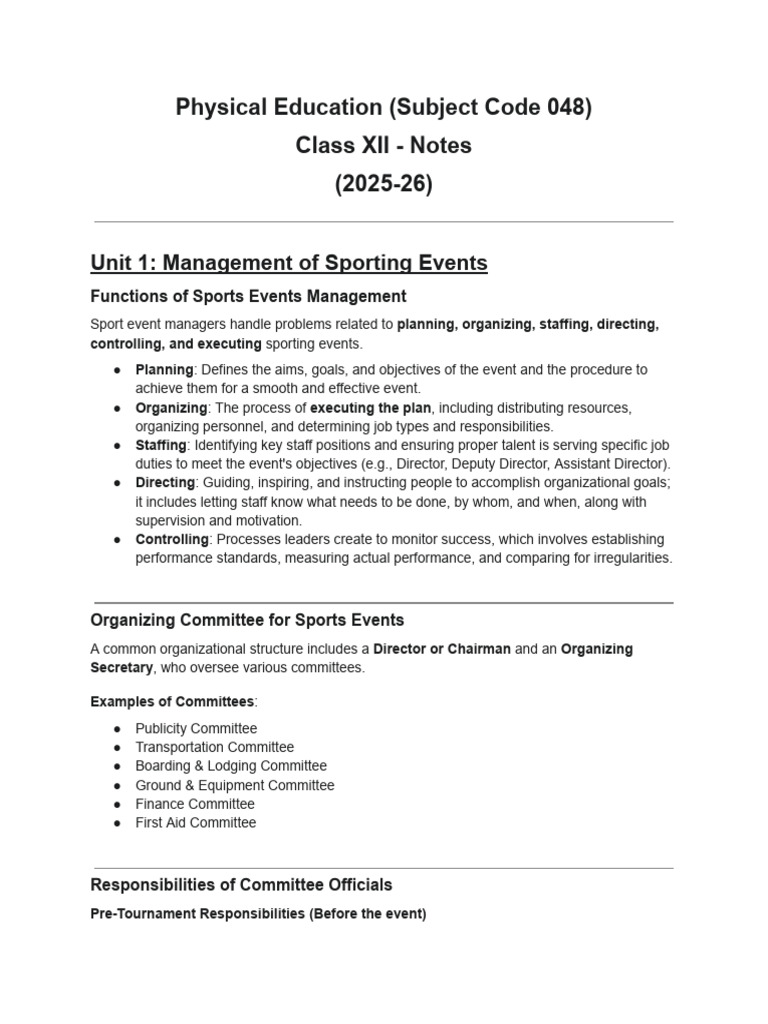 Class XII Physical Education Notes 2025-26 | PDF | Skeletal Muscle ...