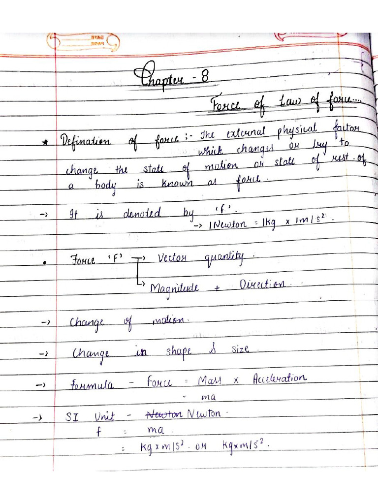 Force and Law of Motion Notes | PDF