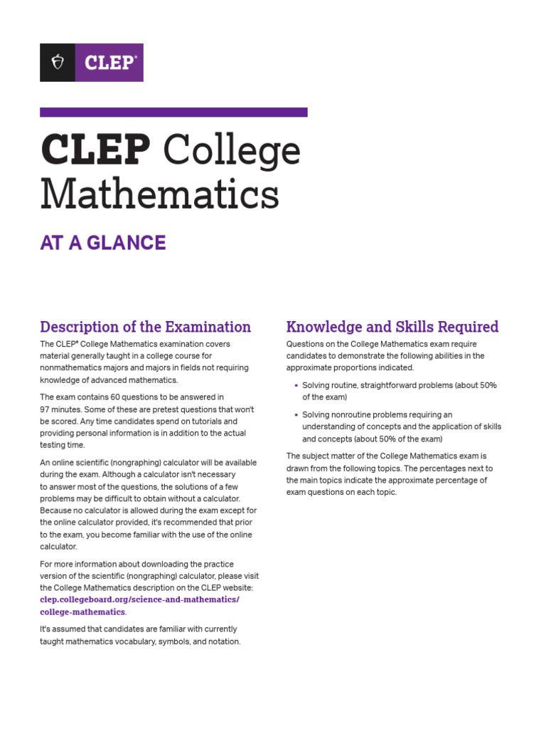 Clep College Mathematics at A Glance | PDF | Set (Mathematics ...