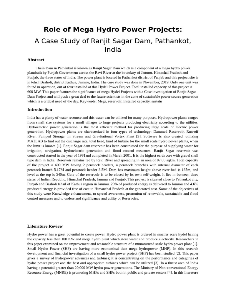 Ranjit Sagar Dam: Mega Hydro Power Insights | PDF | Hydroelectricity ...