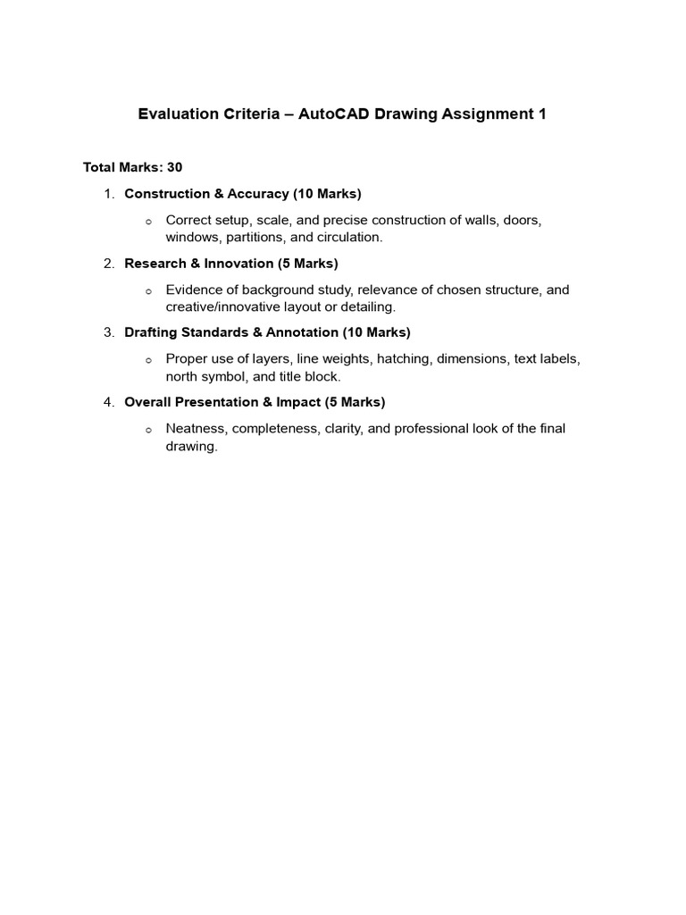 AutoCAD Drawing Assignment Evaluation Criteria | PDF