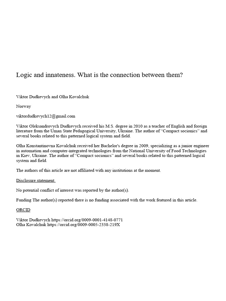 Logic and Innateness: Exploring Connections | PDF | Logic | Reason
