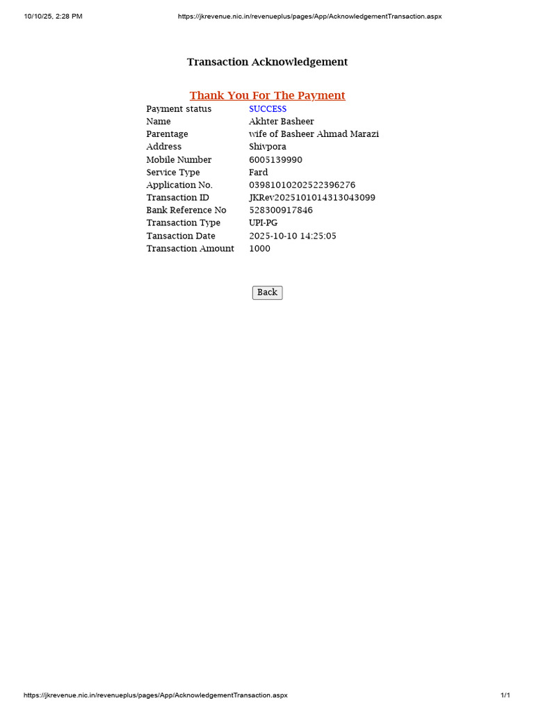 Successful Payment Acknowledgement | PDF