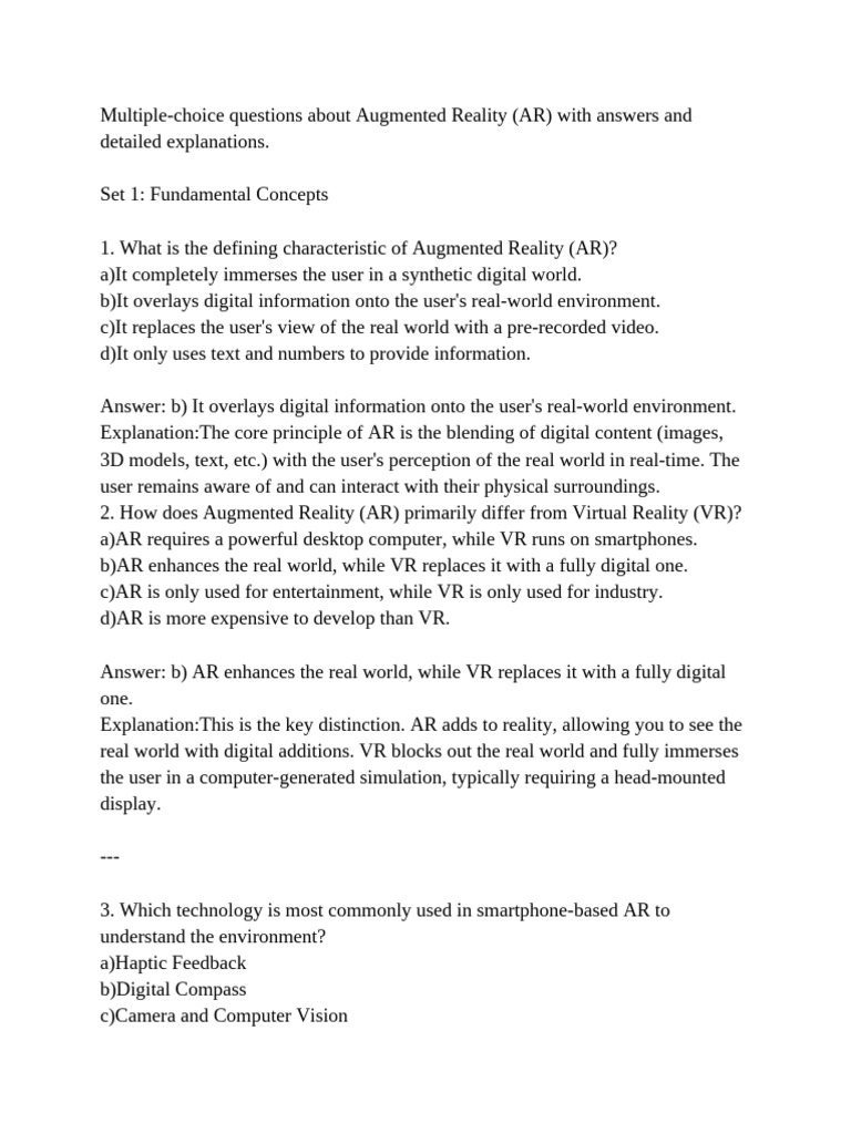 Chapter - 5 Augmented - Reality - Questions - With - Answers ( | PDF ...