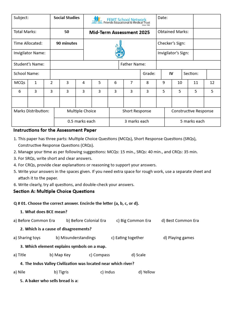 Grade 4 GB Assessment Paper | PDF | Multiple Choice | Desert