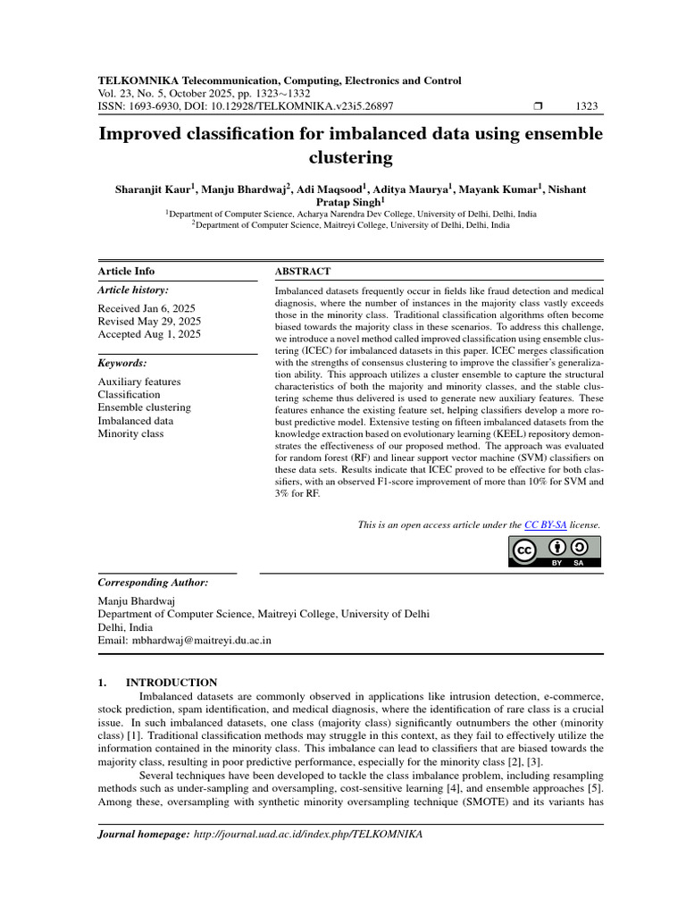 Ensemble Clustering for Imbalanced Data | PDF | Cluster Analysis | Learning