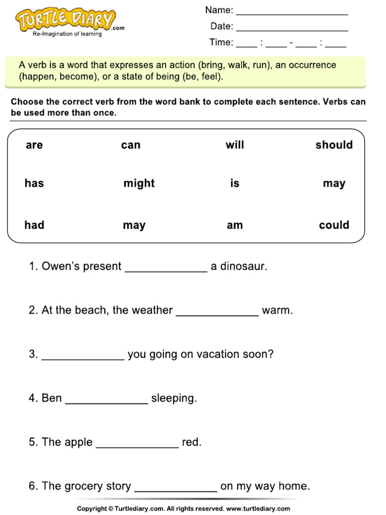 Choose The Correct Verb Is Am Are Turtle Diaries | PDF