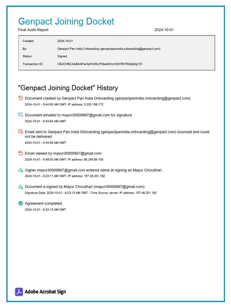 Genpact Joining Docket - Audit | PDF