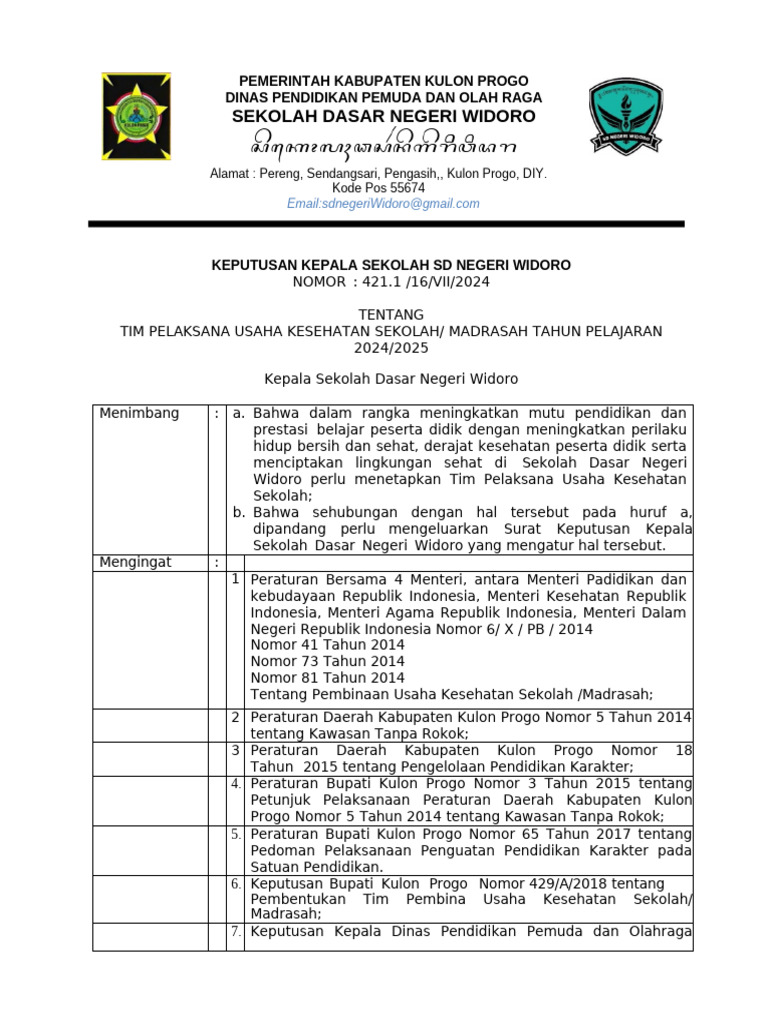 SK Kasek TTG TP UKS SDN Widoro | PDF