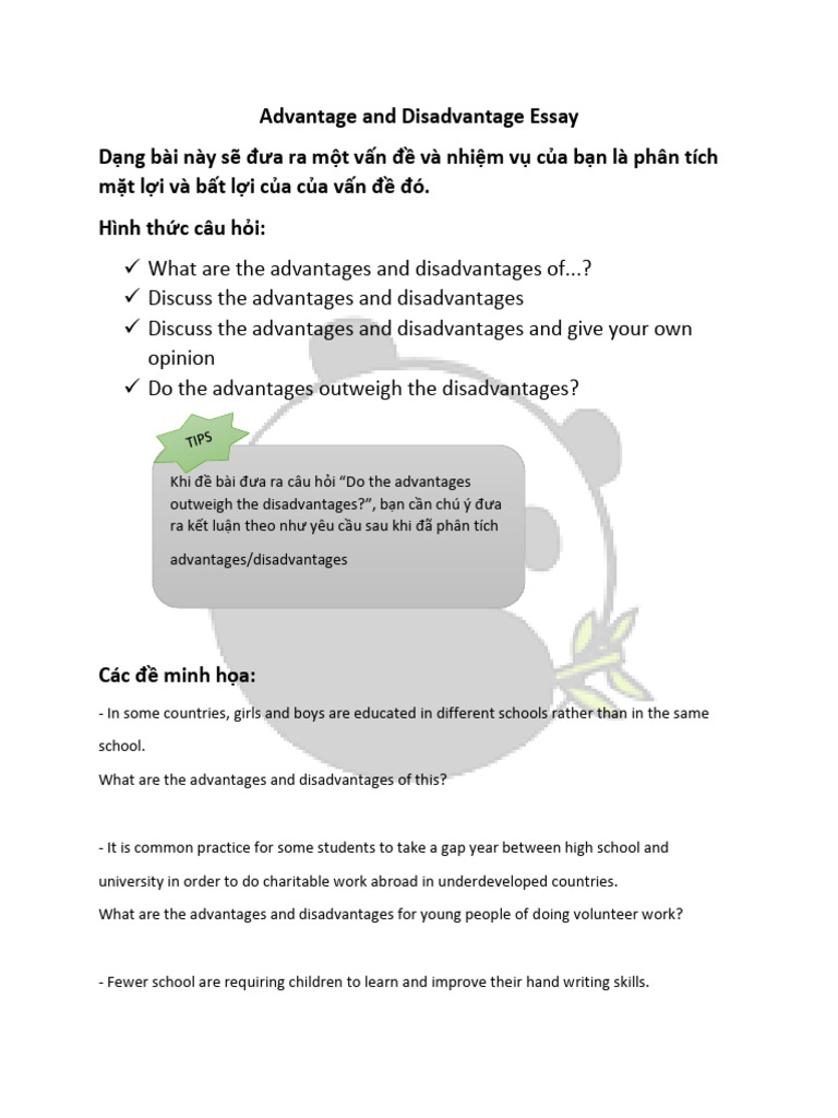 Advantage and Disadvantage Essay | PDF