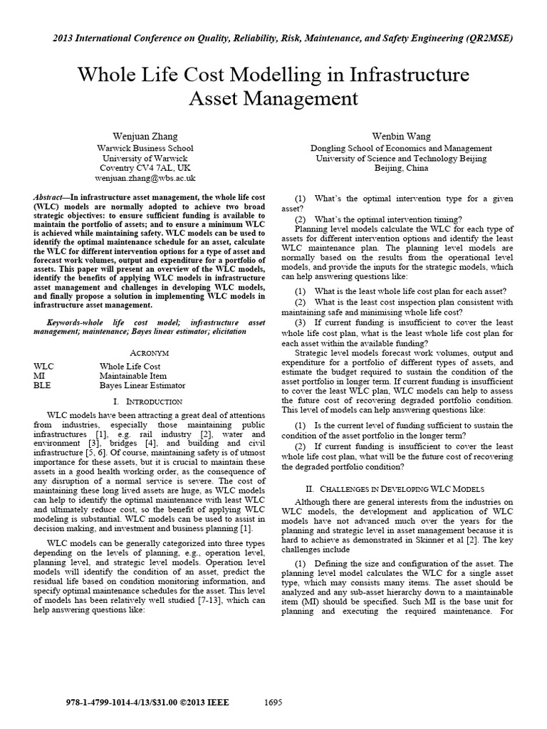 Whole Life Cost Models in Asset Management | PDF | Reliability ...
