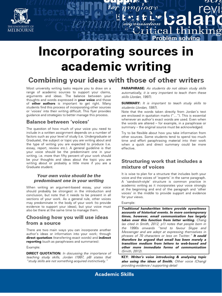 Incorporating Sources in Academic Writing | PDF | Essays | Study Skills