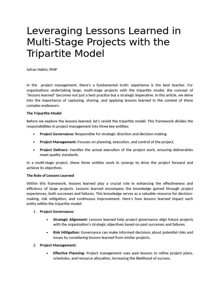 Leveraging Lessons Learned in Multi | PDF | Project Management | Governance