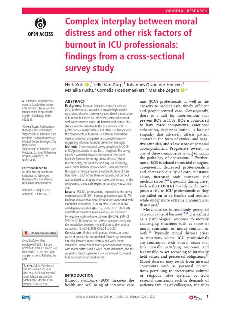 Complex Interplay Between Moral | PDF | Occupational Burnout ...