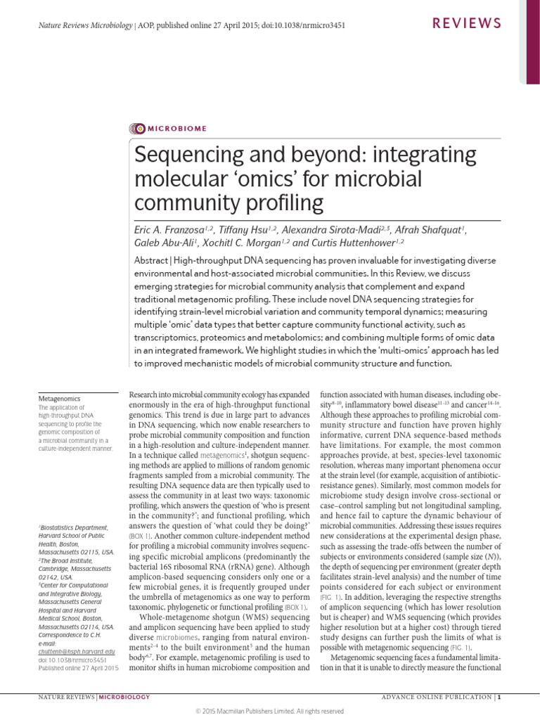 Sequencing and Beyond: Integrating Molecular Omics' For Microbial Community Profiling | PDF ...