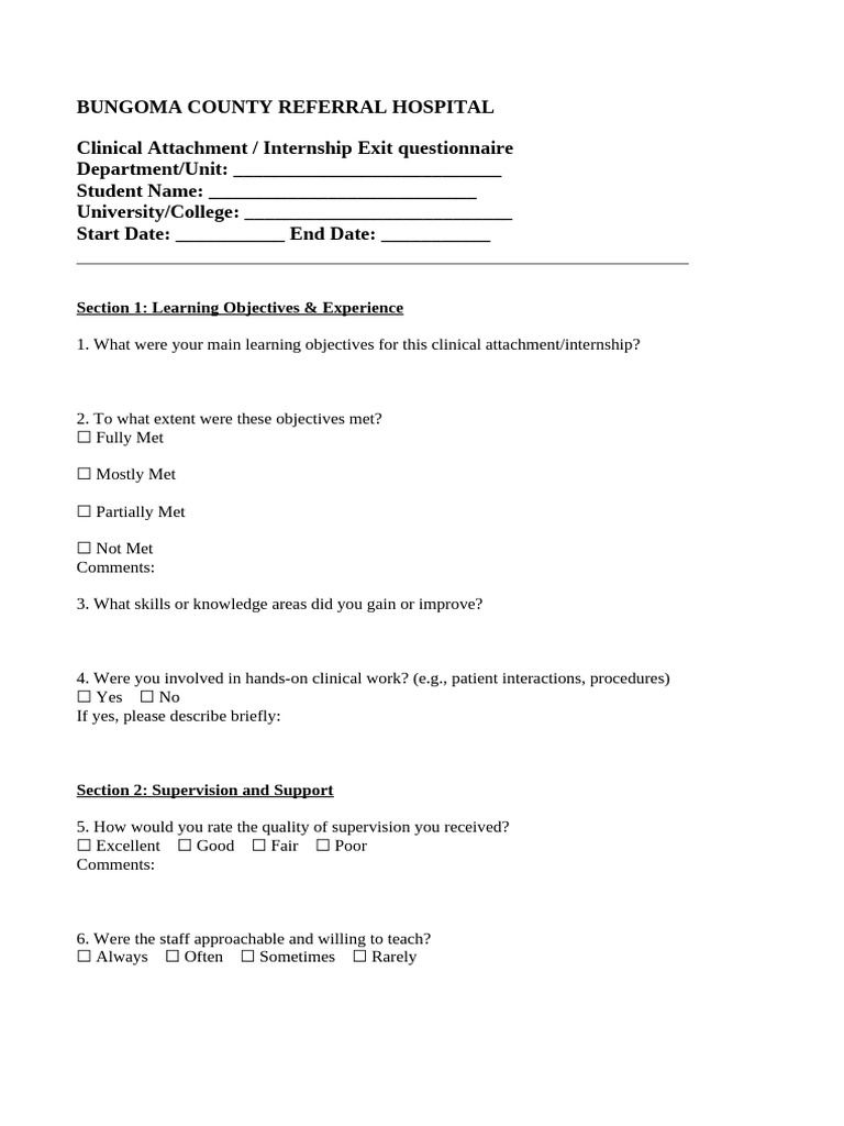 Bungoma County Hospital Internship Survey | PDF
