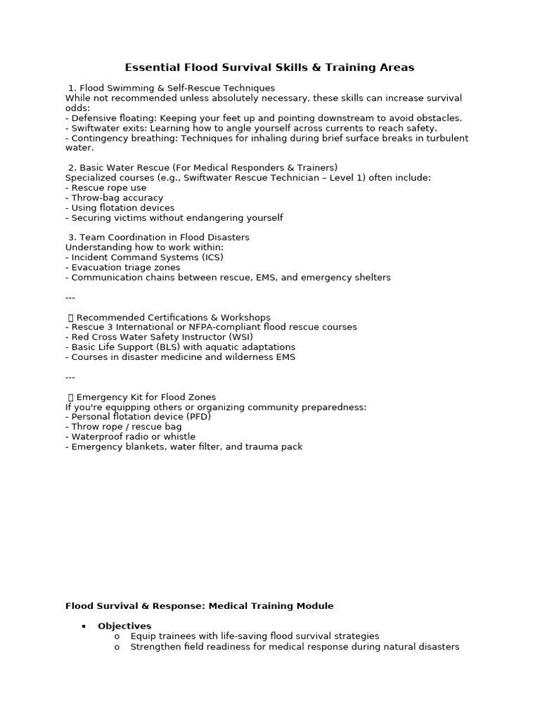 Flood Survival Skills & Medical Training | PDF | Flood | Emergency ...