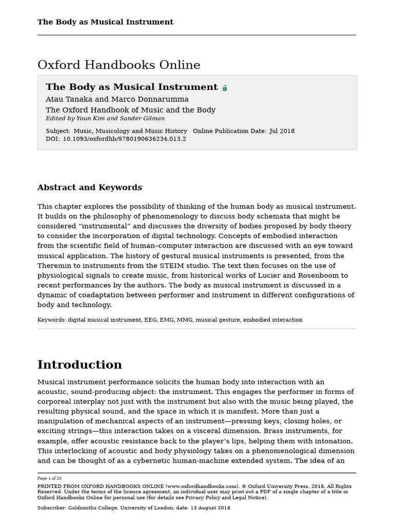 Body as Musical Instrument: A Study | PDF | Senses | Perception