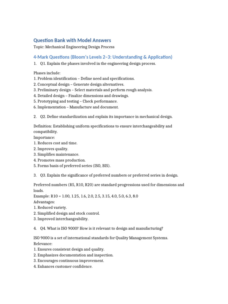 Mechanical Engineering Design Questions | PDF | Engineering Design Process