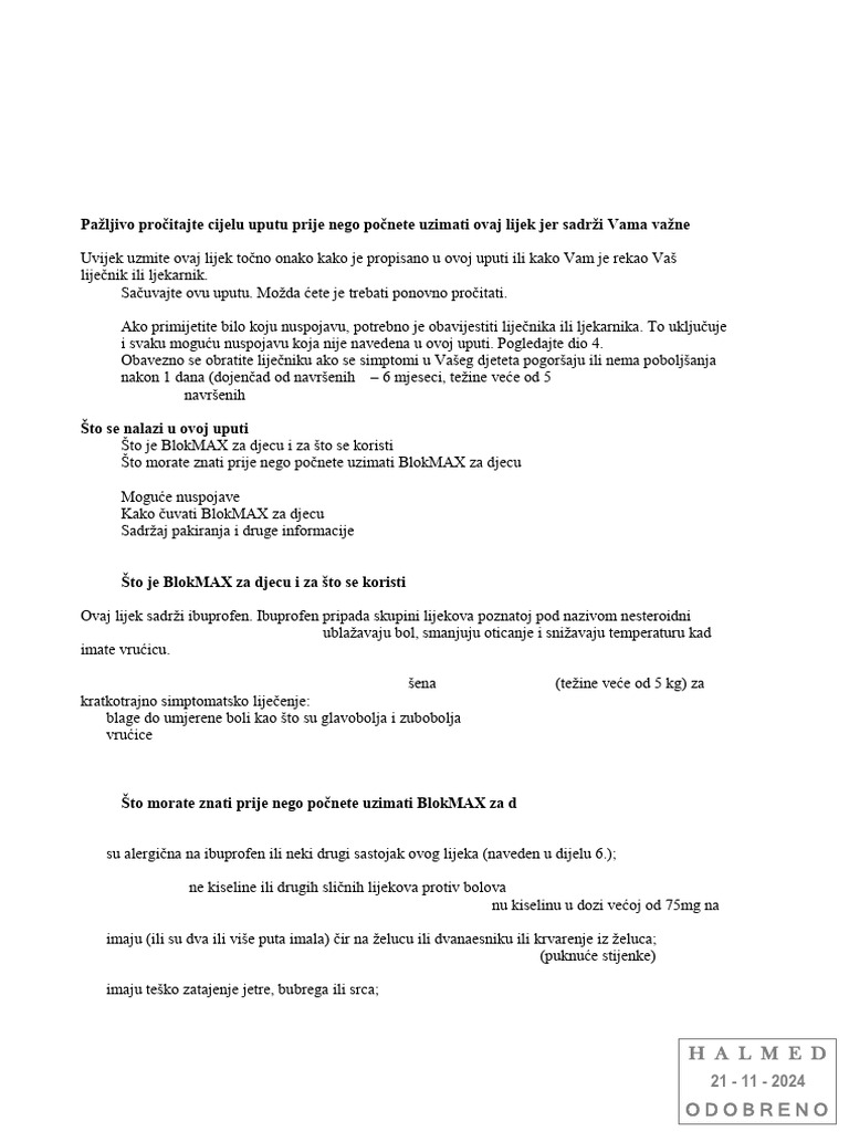 BlokMAX Za Djecu Oralna Suspenzija PIL | PDF