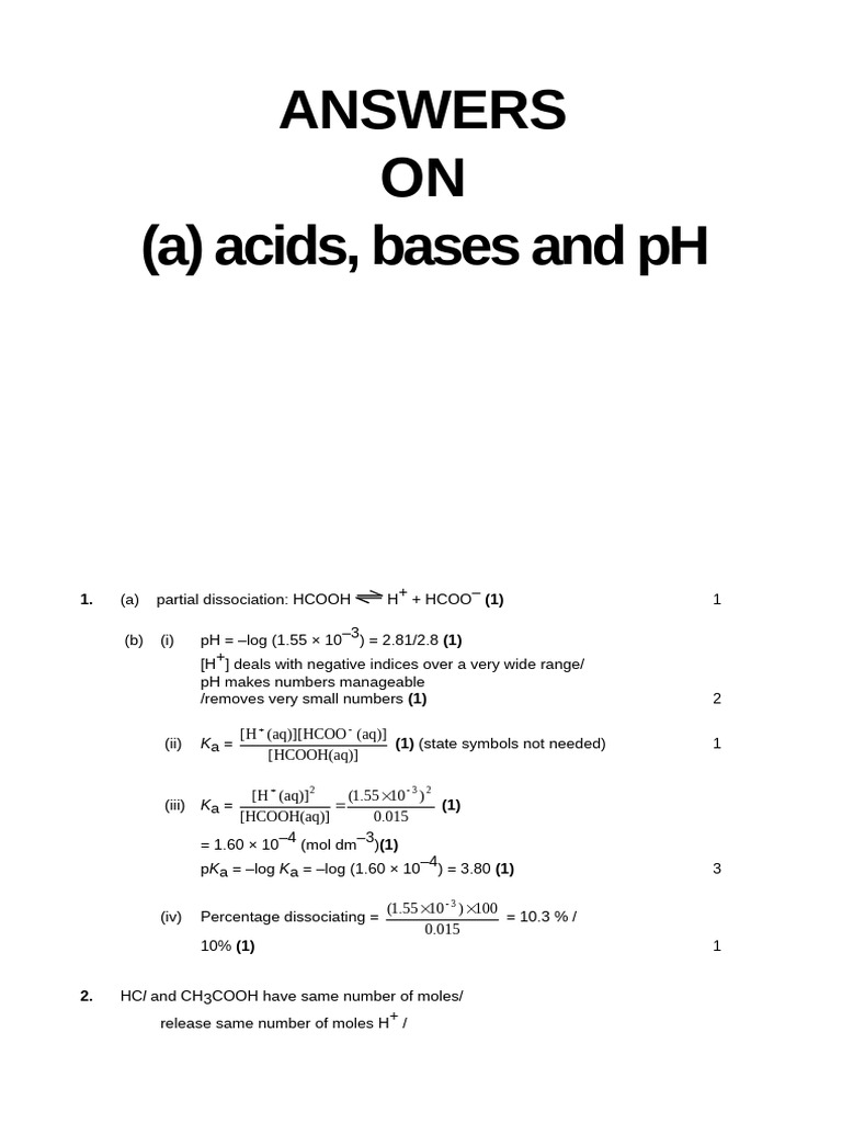 Acids, Bases and PH Answers | PDF | Ph | Acid