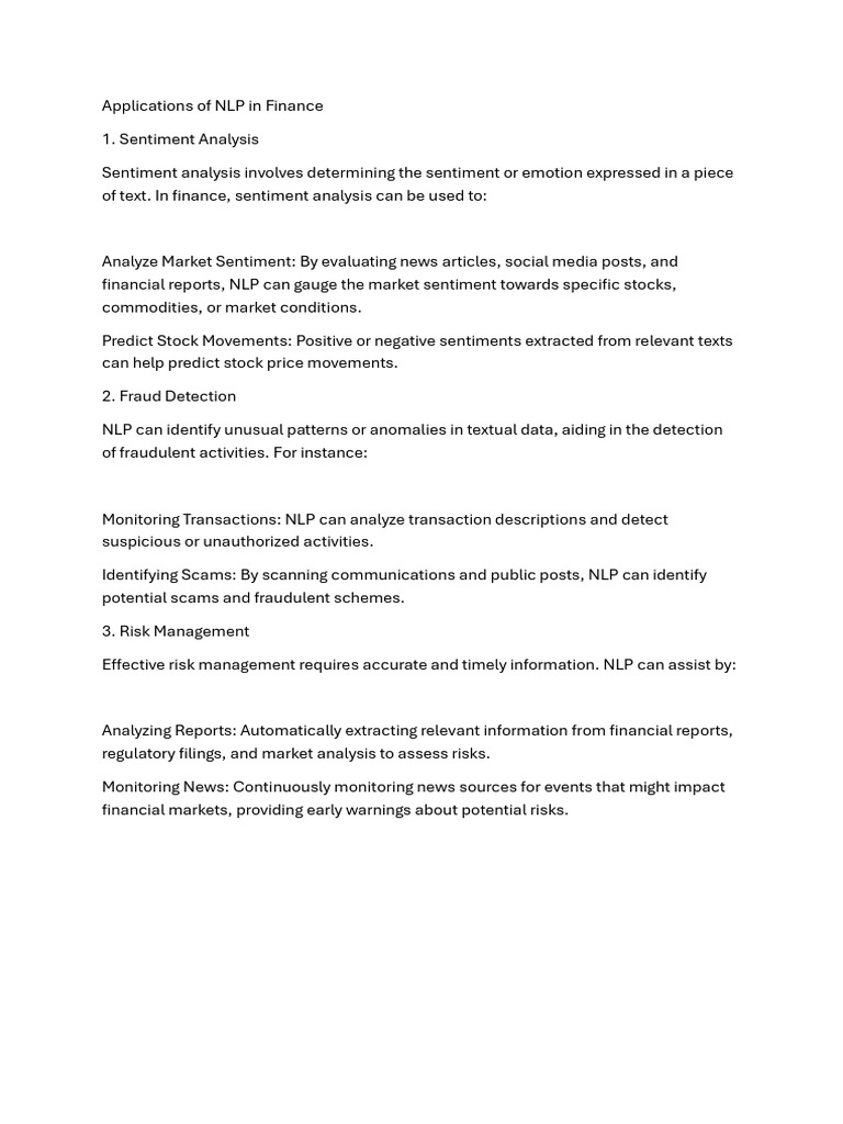 App of NLP Out of Gen AI in Finnance | PDF