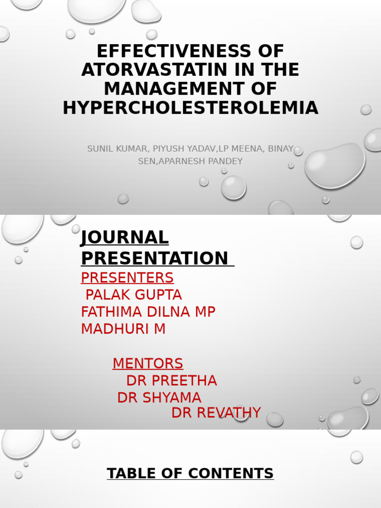 Atorvastatin's Role in Hypercholesterolemia Management | PDF ...