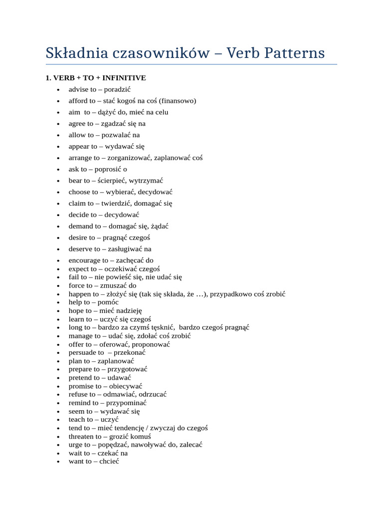 Verb Patterns | PDF