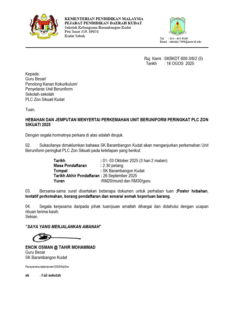 Surat Hebahan Perkemahan Unit Beruniform | PDF