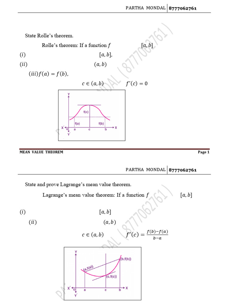 (Notes) Mean Value Theorem | PDF | Function (Mathematics) | Algebra