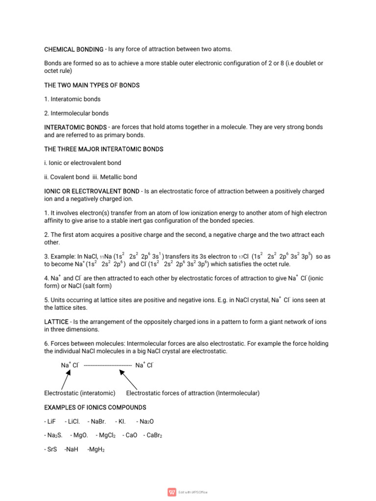 Interatomic and Intermolecular Bonds 2022 | PDF
