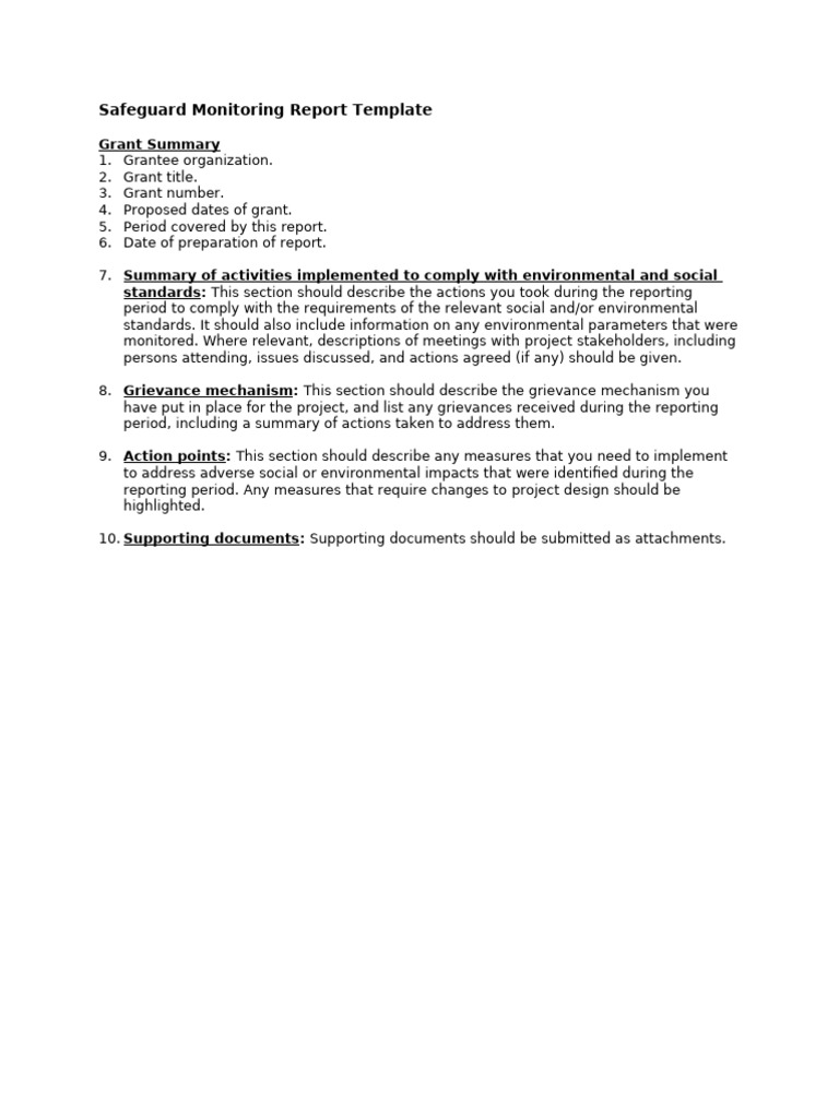 Template Safeguard Monitoring Report English | PDF