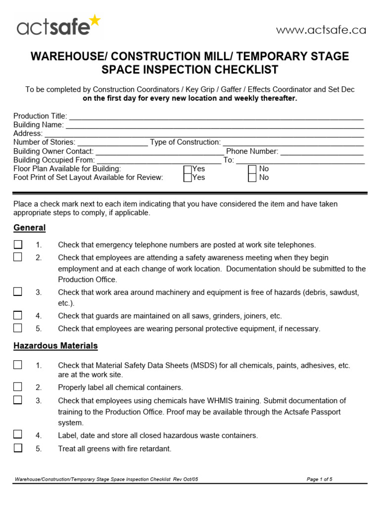 Warehouse and Stage Safety Checklist | PDF | Stairs | Electrical Wiring