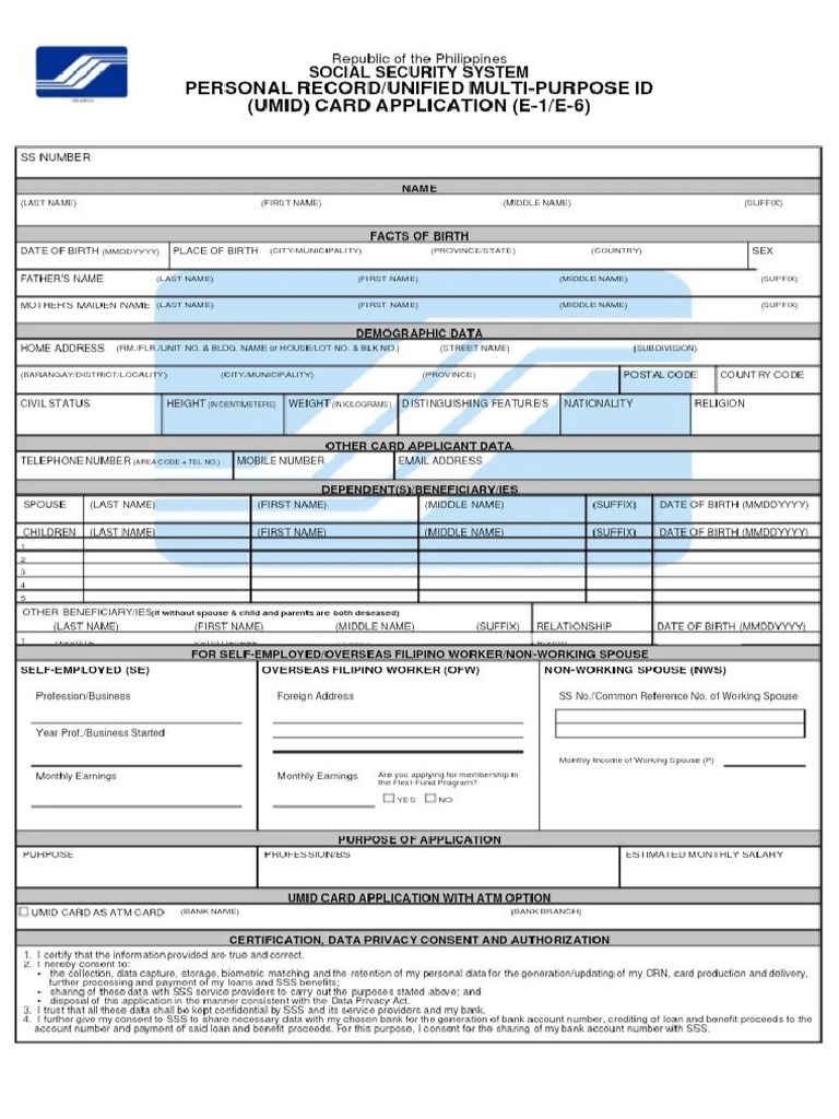 UMID Application Form | PDF