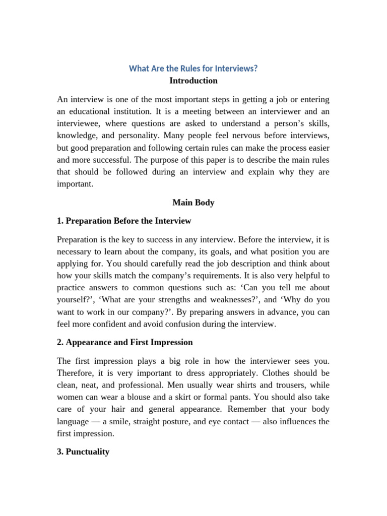 Essential Interview Rules for Success | PDF | Interview | Attitude ...