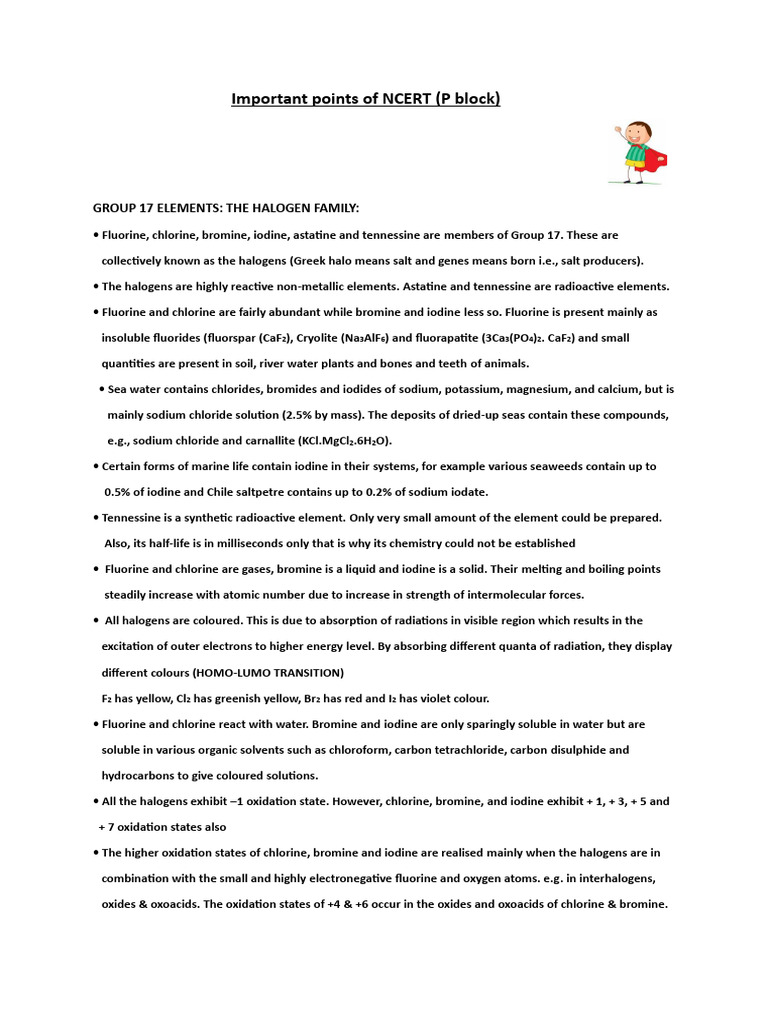 Halogen and Inert Gas Family Ncert Points | PDF | Iodine | Chlorine