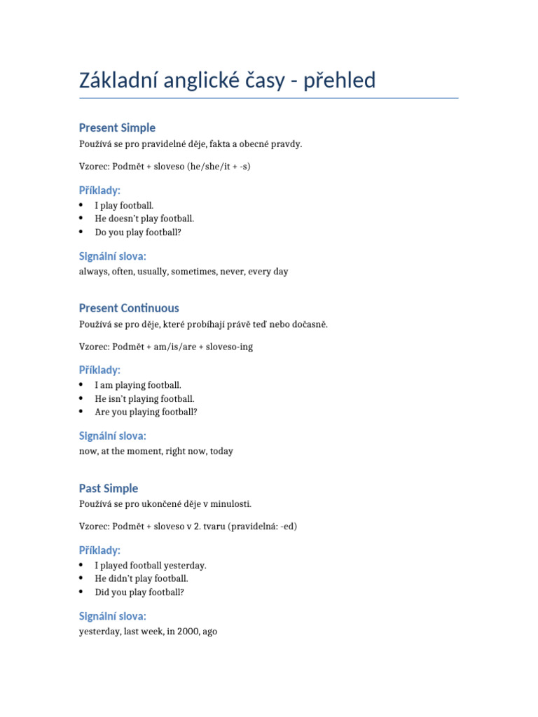Anglicke Casy Prehled | PDF