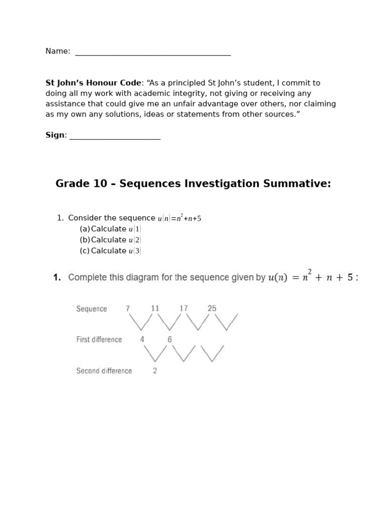 Quadratic Sequences Investigation - Crit B | PDF