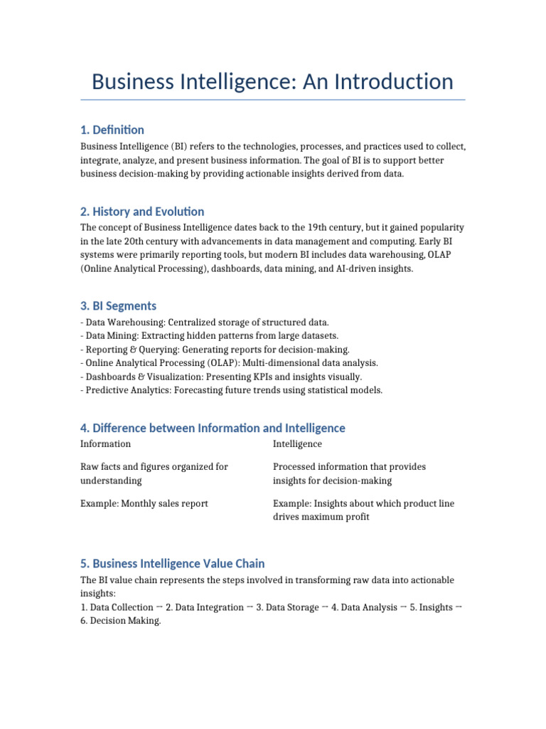 Business Intelligence Notes | PDF | Business Intelligence | Data Warehouse