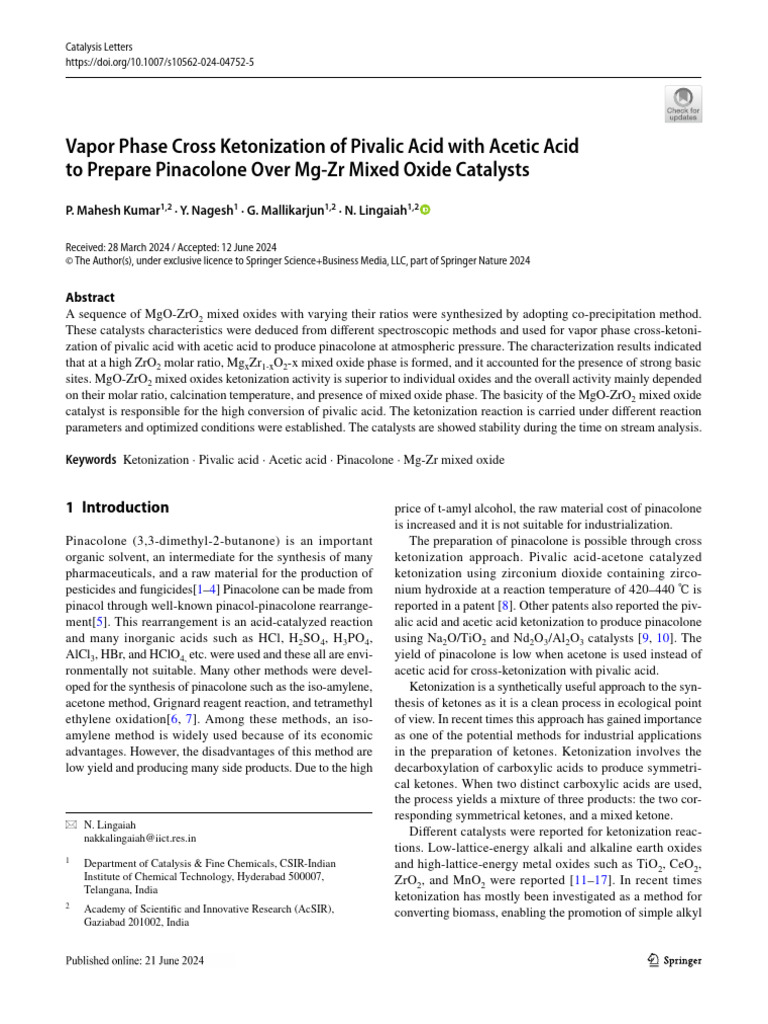 7. Mahesh-catalysis Letters | PDF | Catalysis | Chemical Reactions