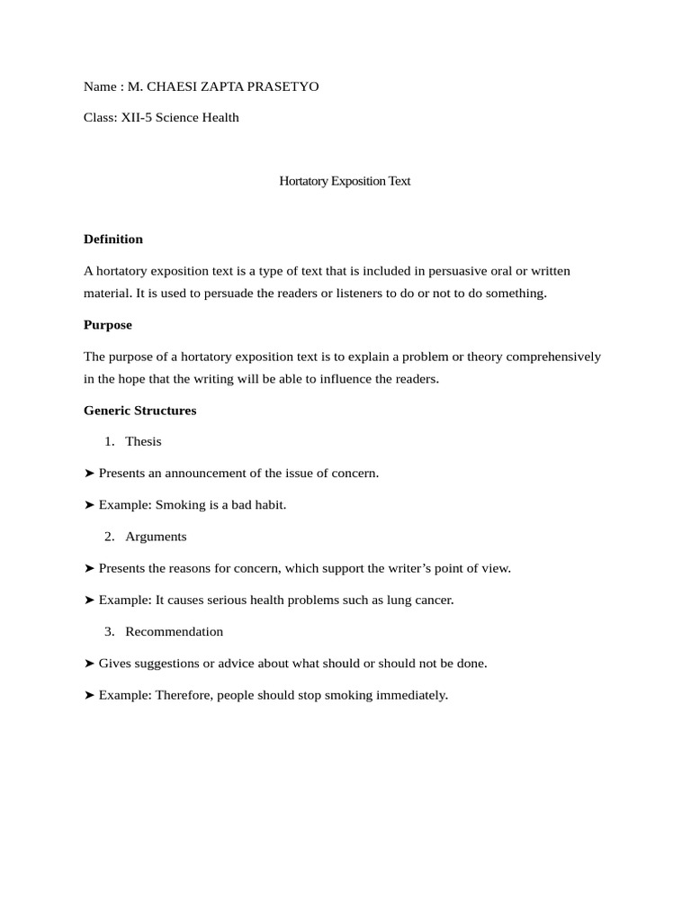 Hortatory Exposition Text | PDF