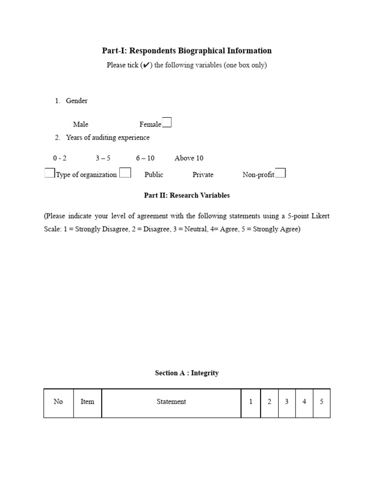 Sample Questionnaire For Research - 1 | PDF | Audit | Internal Audit