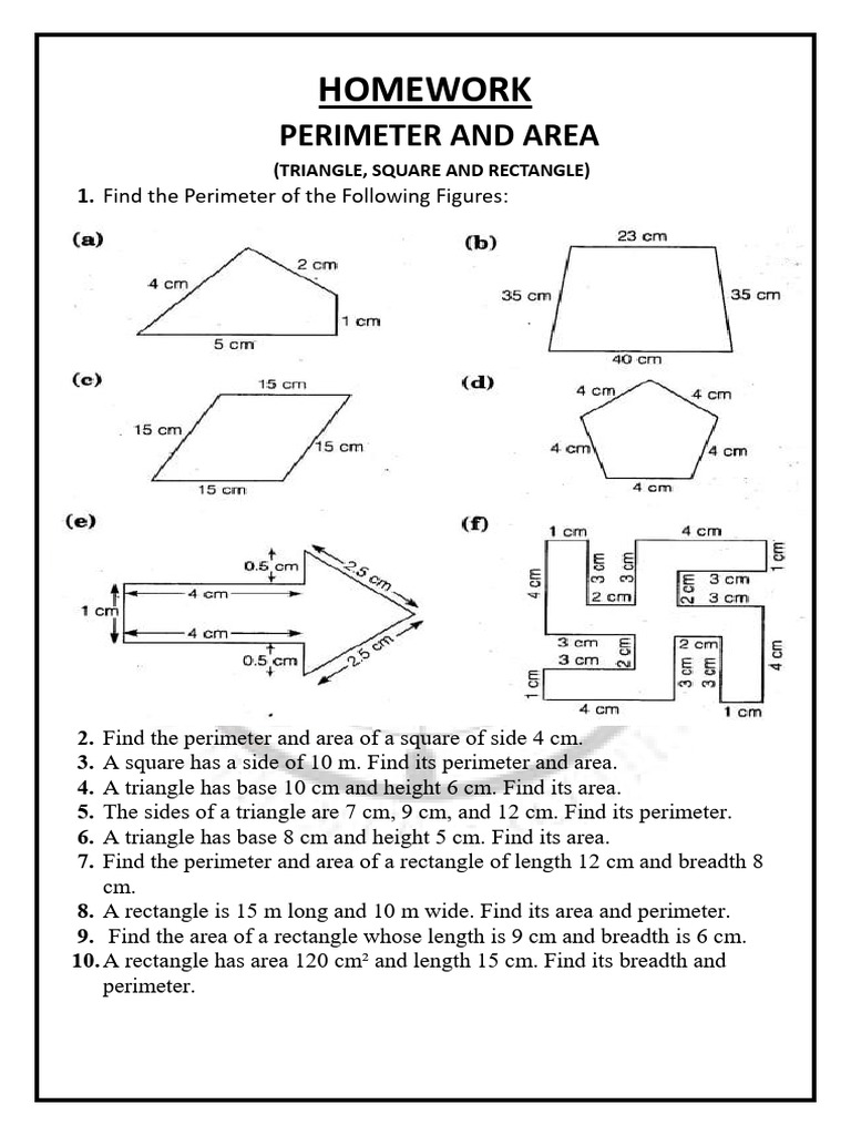 Homework (Perimeter and Area) | PDF