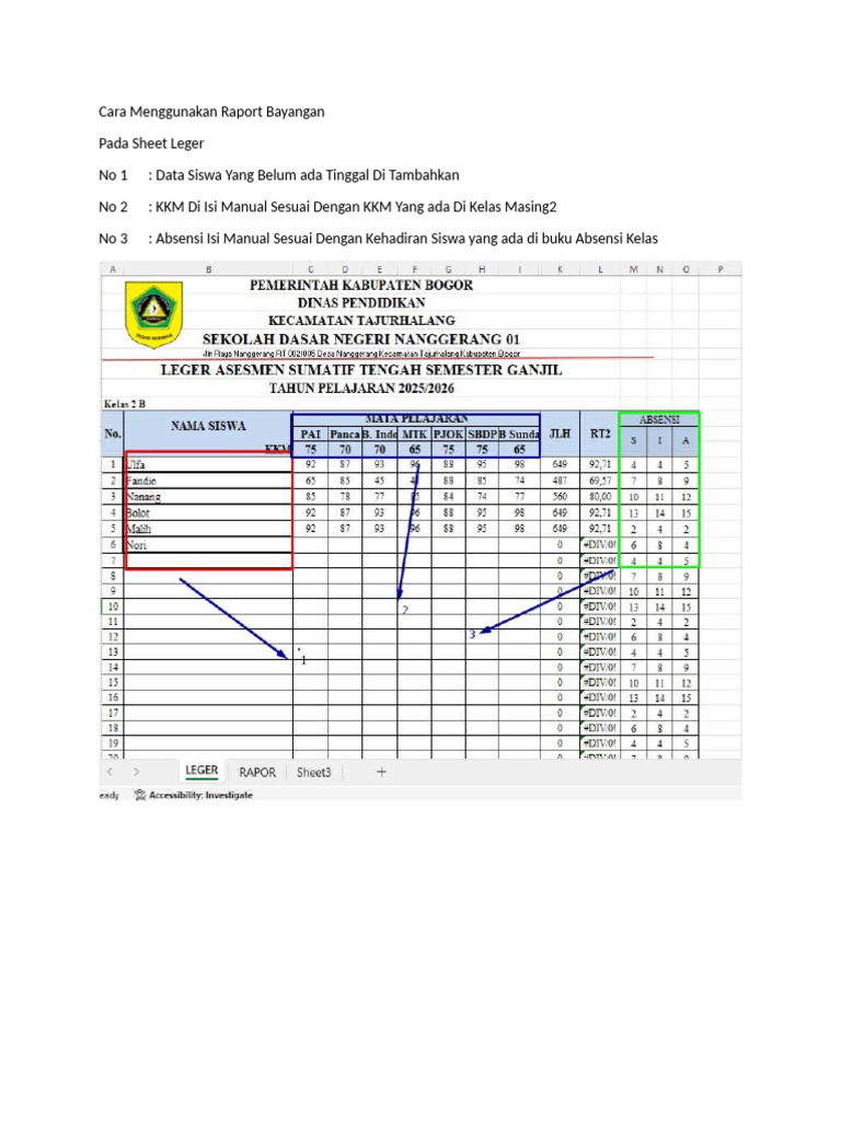 Panduan Penggunaan Raport Bayangan | PDF
