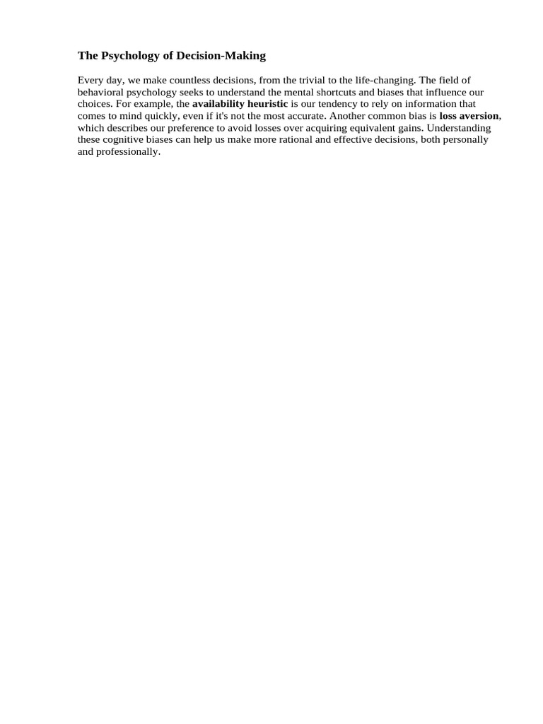 The Psychology of Decision-Making: Availability Heuristic Loss Aversion ...