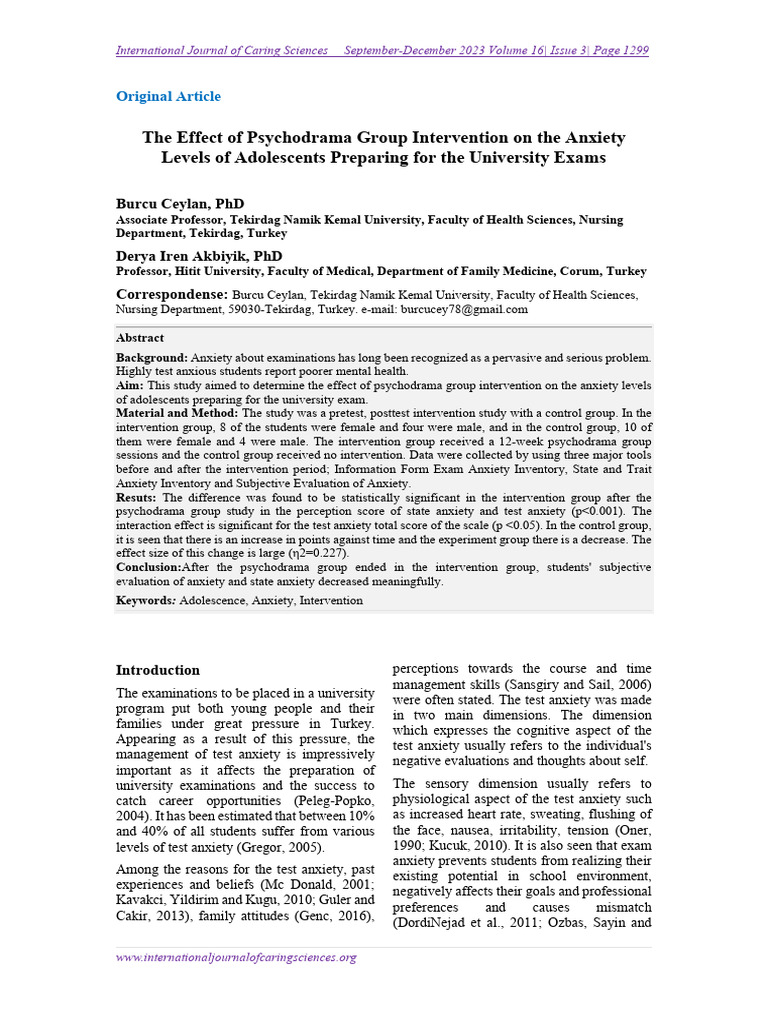 The Effect of Psychodrama Group Intervention On The Anxiety | PDF ...