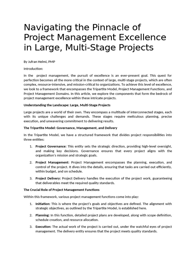 Navigating The Pinnacle of Project Management Excellence in Large | PDF ...