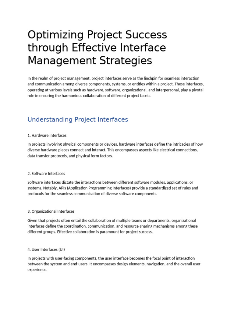 Optimizing Project Success Through Effective Interface Management ...