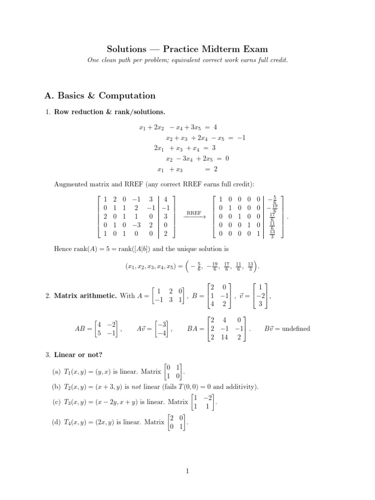 Practice Midterm Solutions | PDF | Operator Theory | Matrix Theory